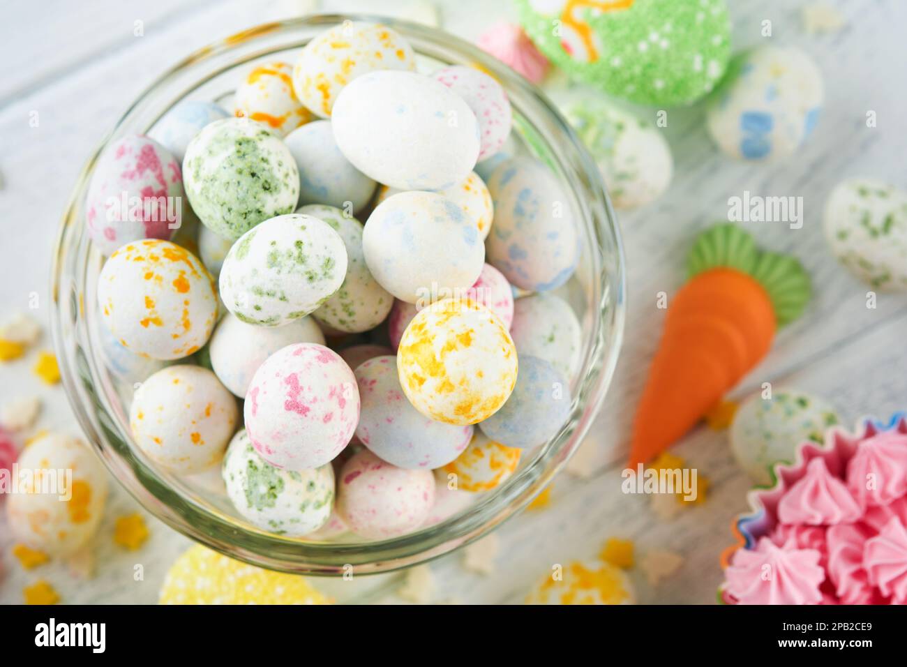 Sweet Easter concept. Sweet Easter kids holiday assortment marshmallows ...