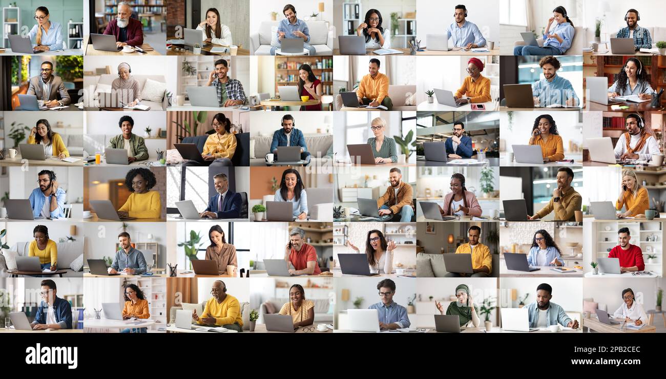 Collage for technology and people concept, set of candid photos Stock ...