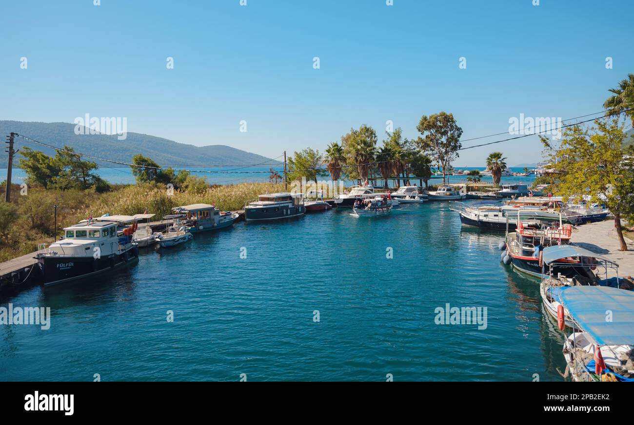 Akyaka ,Turkey, October 23, 2022: People are taking tour on Azmak ...