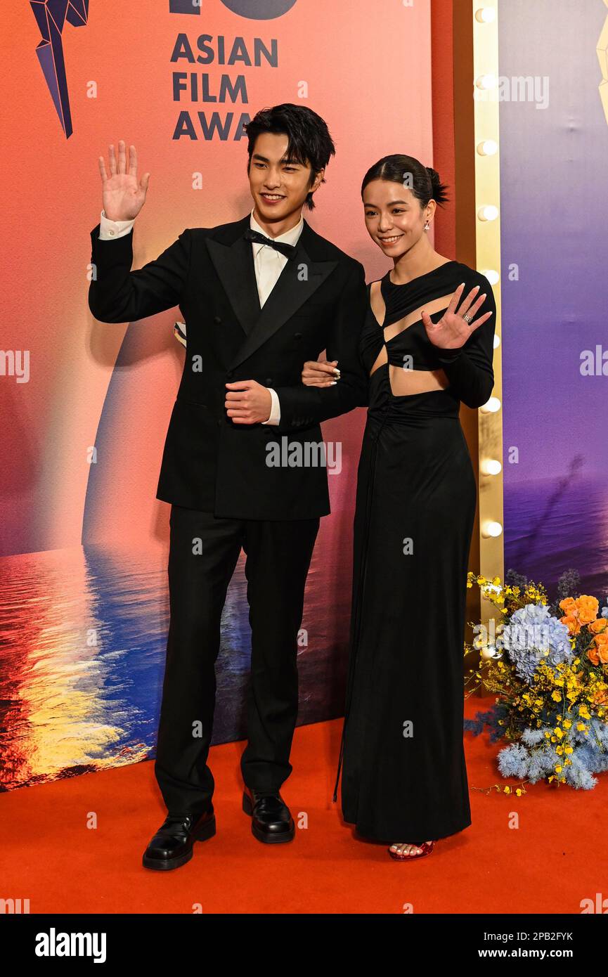 Taiwanese actor Tseng Jing-hua at left and Vivian Sung attend the 16th Asian Film Awards red ...