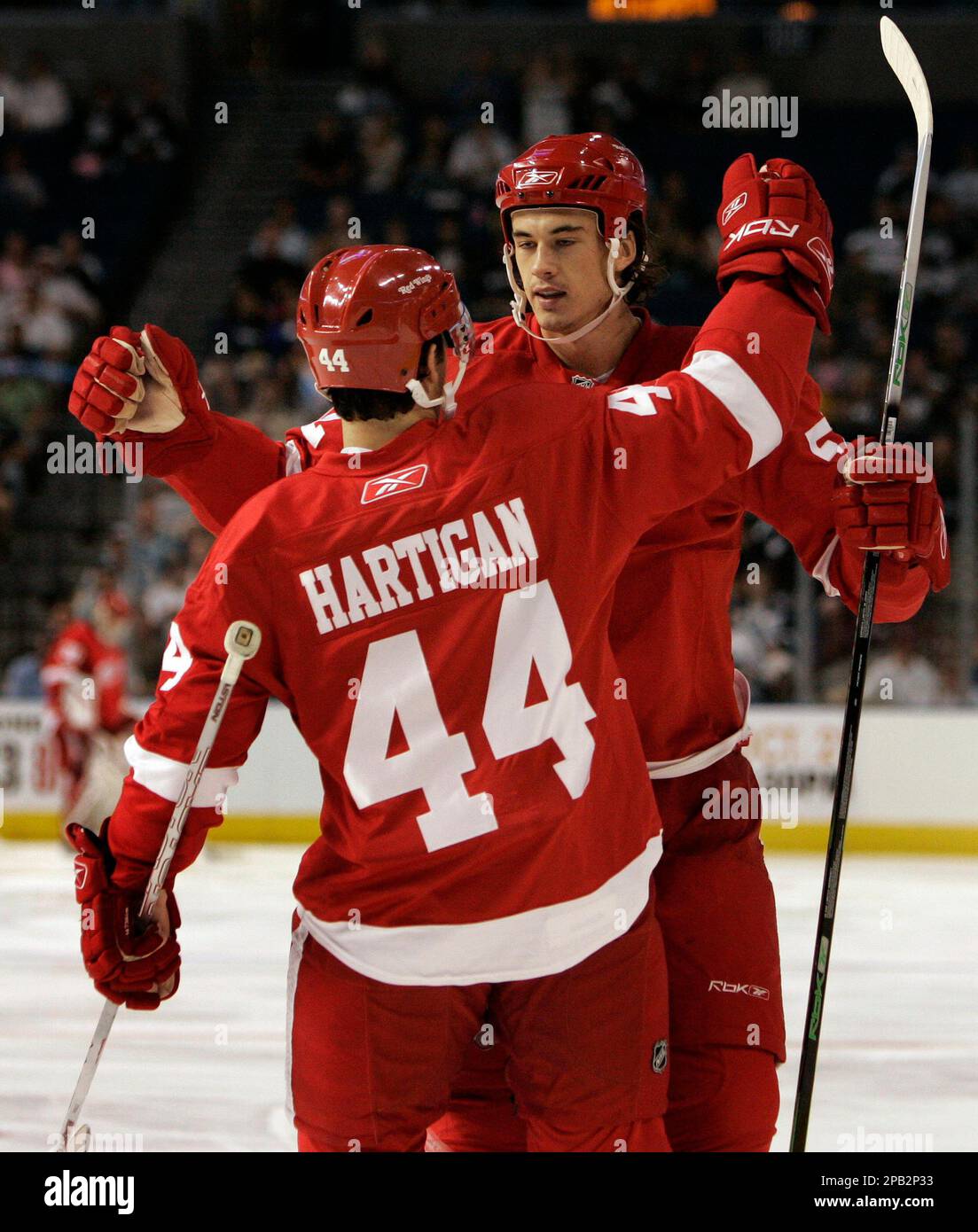 Detroit Red Wings' Jonathan Ericsson, of Sweden, gets congratulations ...