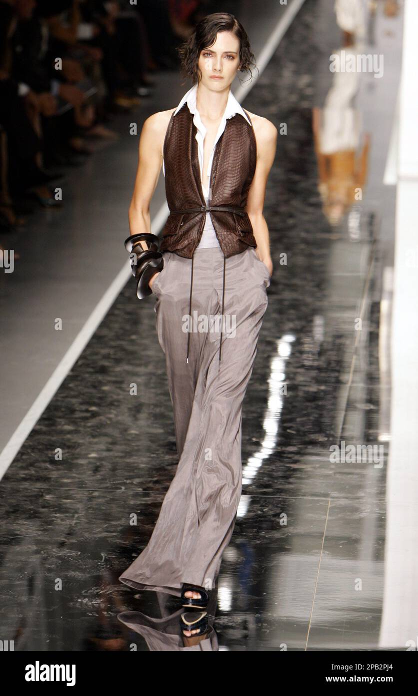 A model wears a creation part of the Gianfranco Ferre' Spring/Summer ...