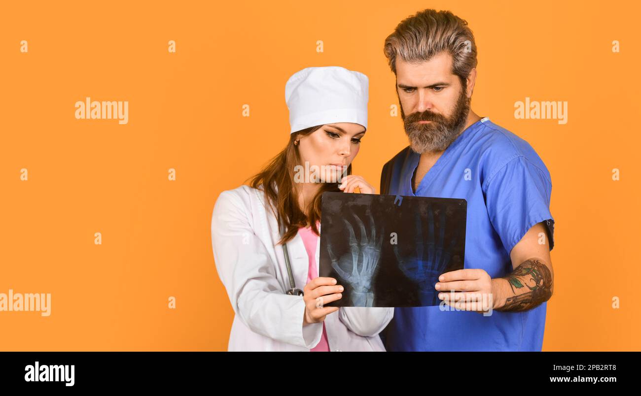 x-ray diagnostics. radiographs tomography result. doctor and nurse need ...