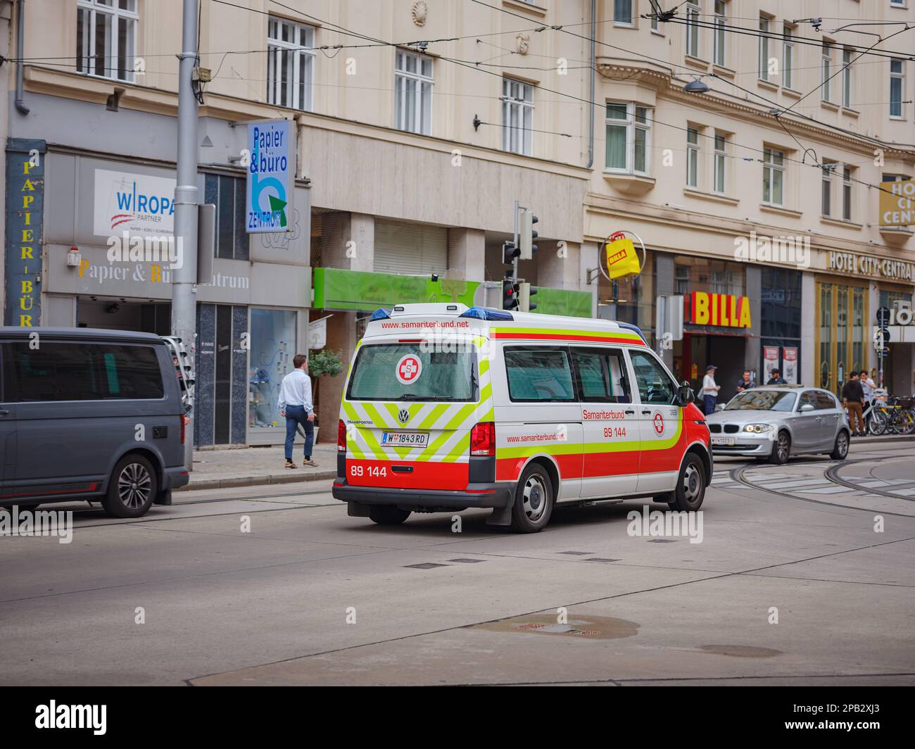 Vienna, Austria - August 8, 2022: Ambulance van in city street downtown ...