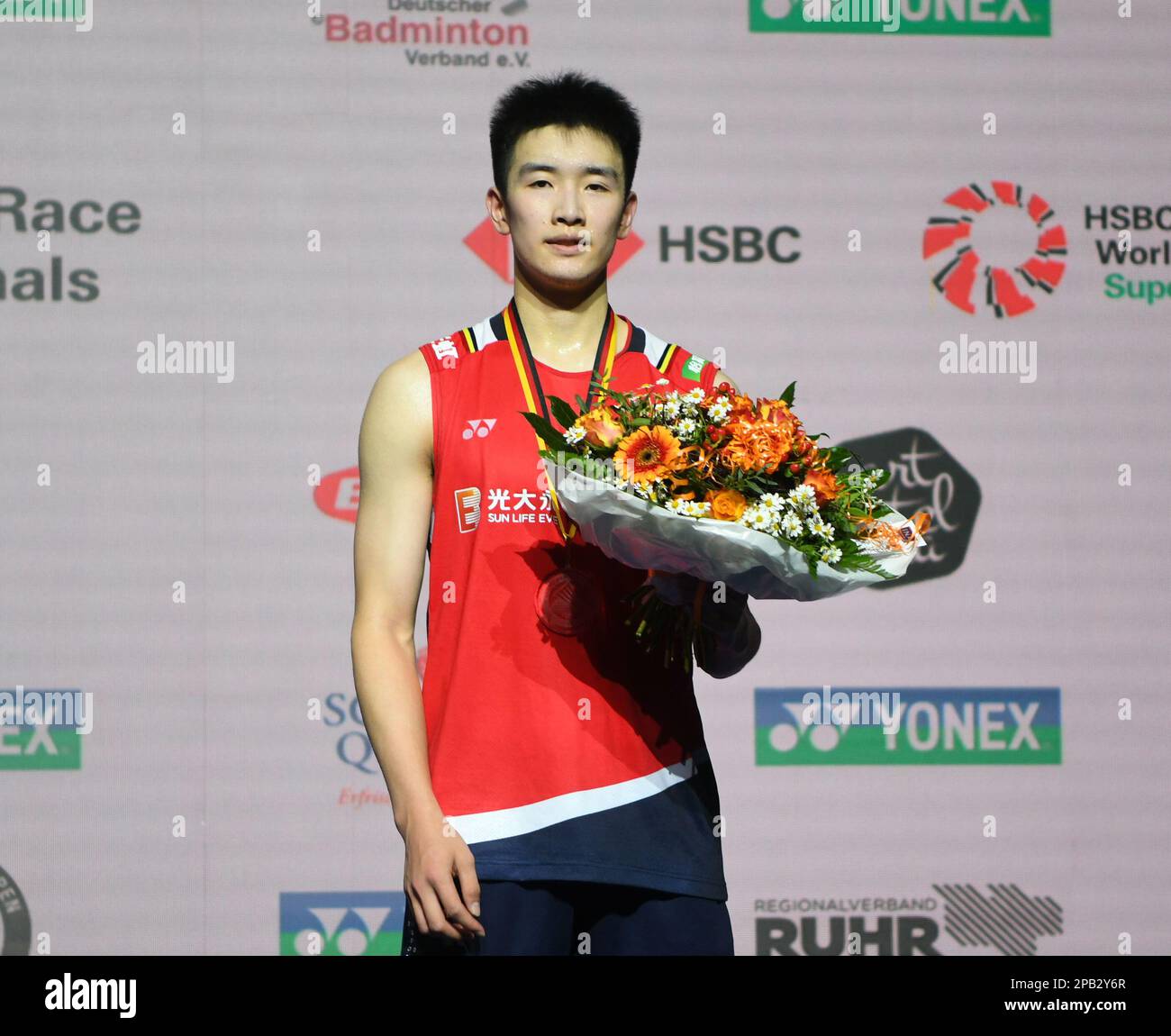 Muelheim, Germany. 12th Mar, 2023. Li Shifeng reacts during the medal ...