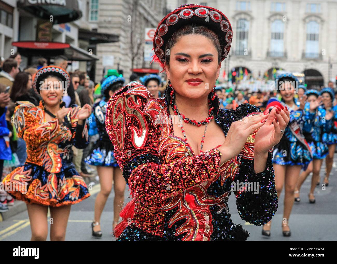 London, UK. 12th Mar, 2023. Several large groups of Bolivian ...