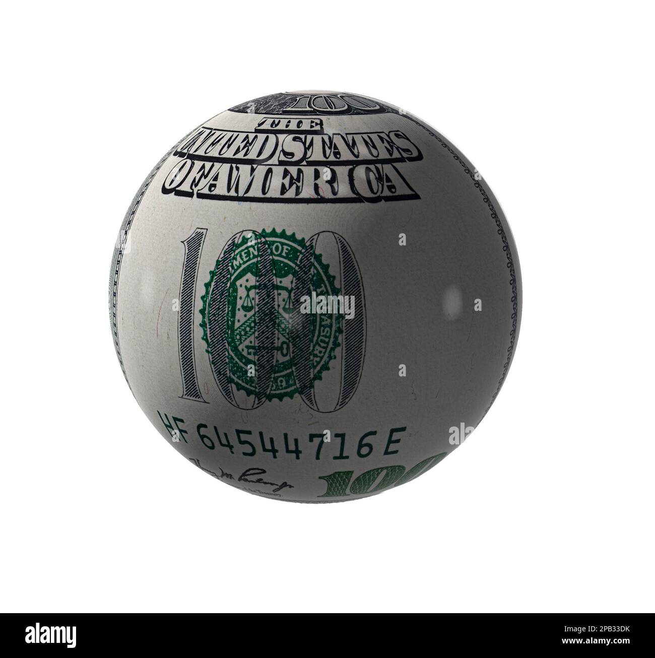 Ball made from US 100 dollar banknote on white background for design ...