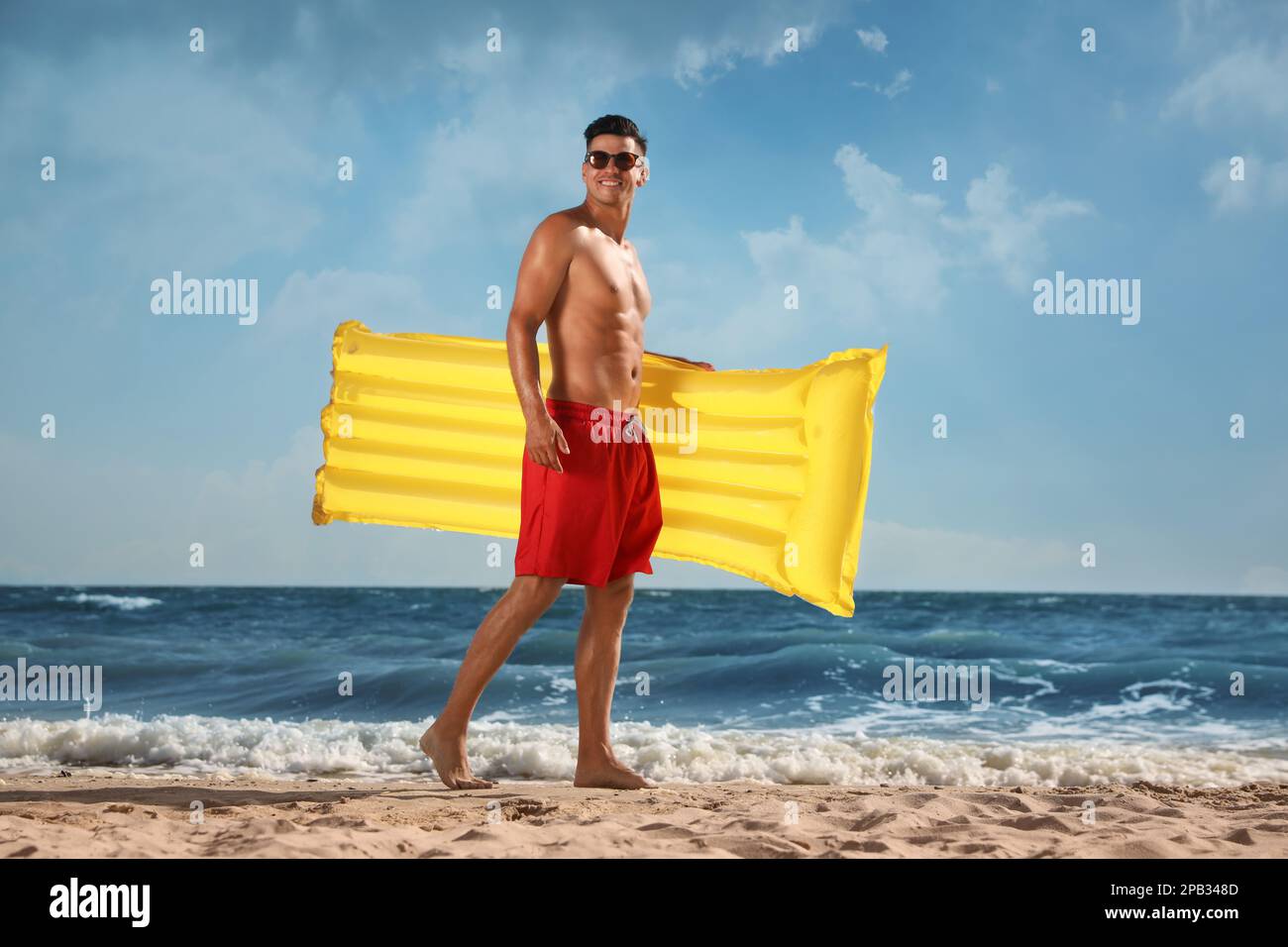 Happy man inflatable swim hi-res stock photography and images - Alamy