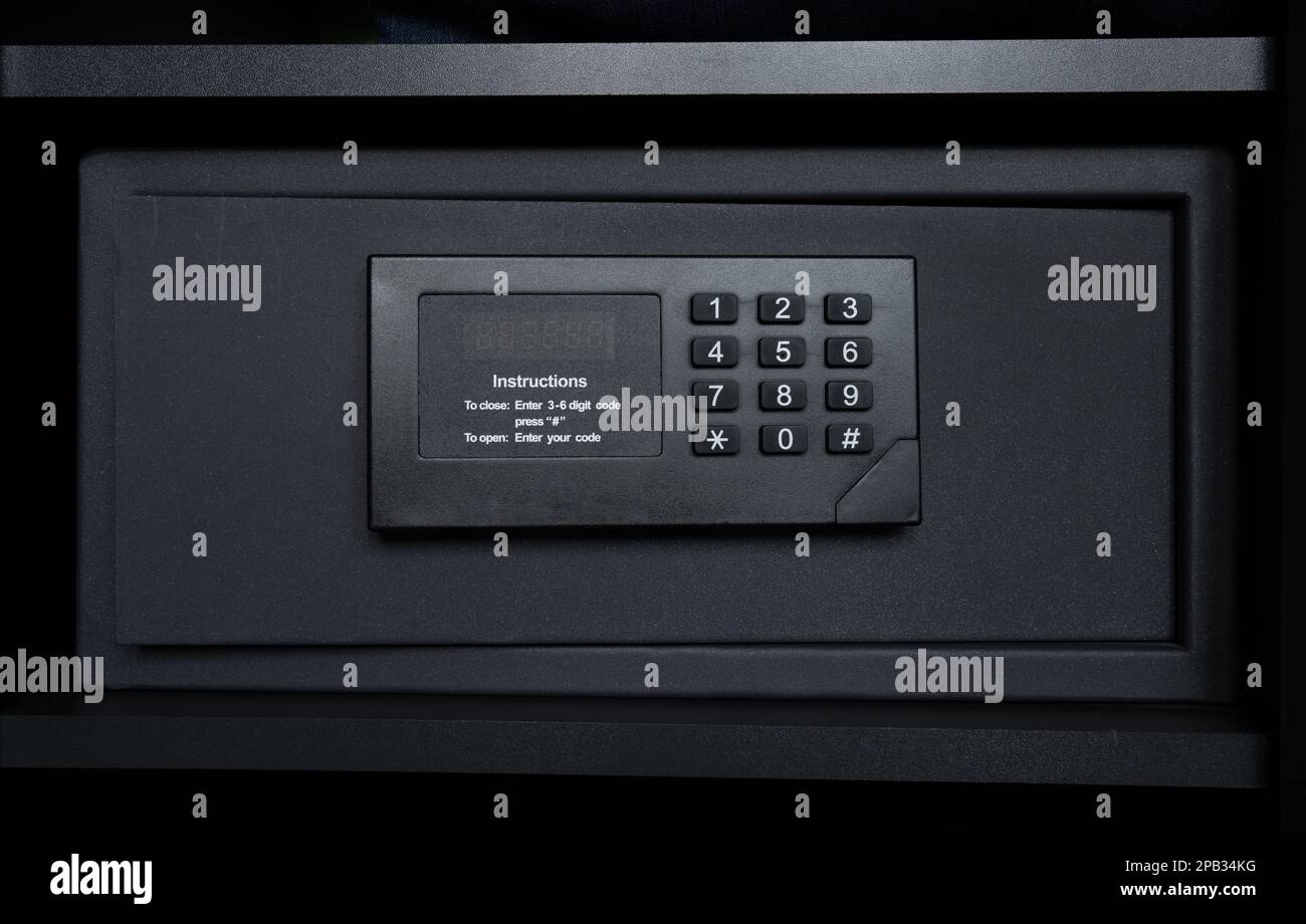 Black steel safe box with electronic security lock. Modern safety ...