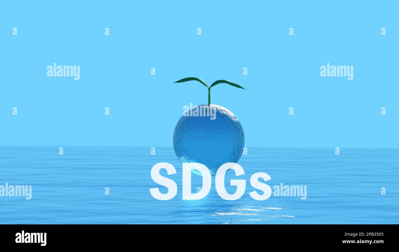 Environmental protection image of blue sky and sea with SDGs letters ...
