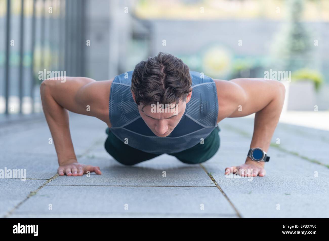 athlete man do pushups outdoor.athlete man do pushups outside. athlete ...