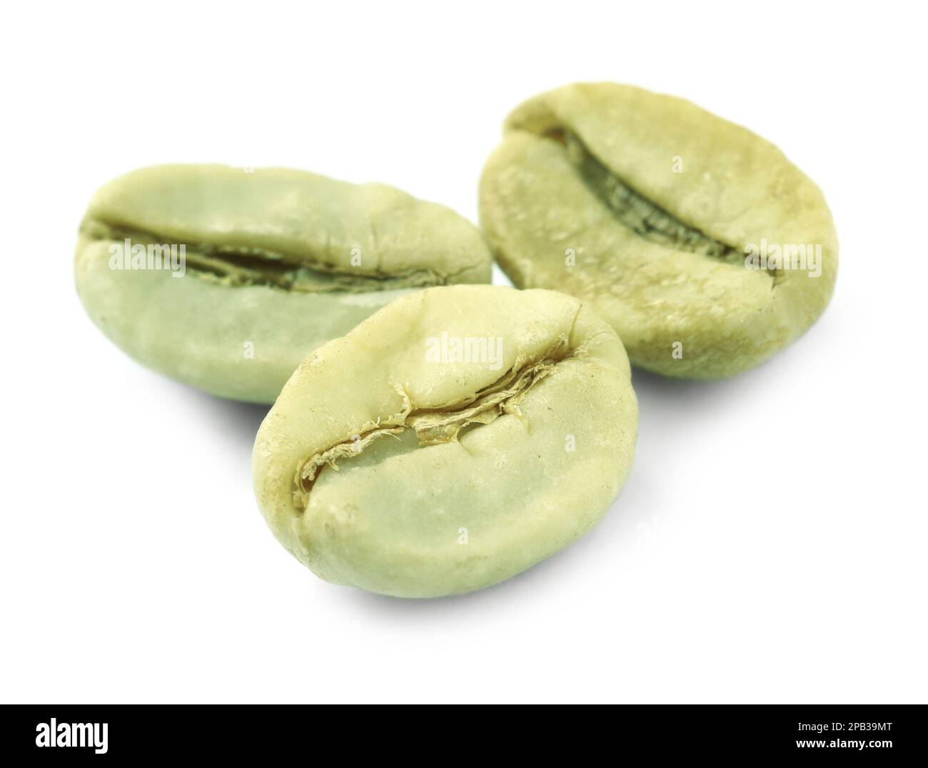 Fresh green coffee beans on white background Stock Photo - Alamy