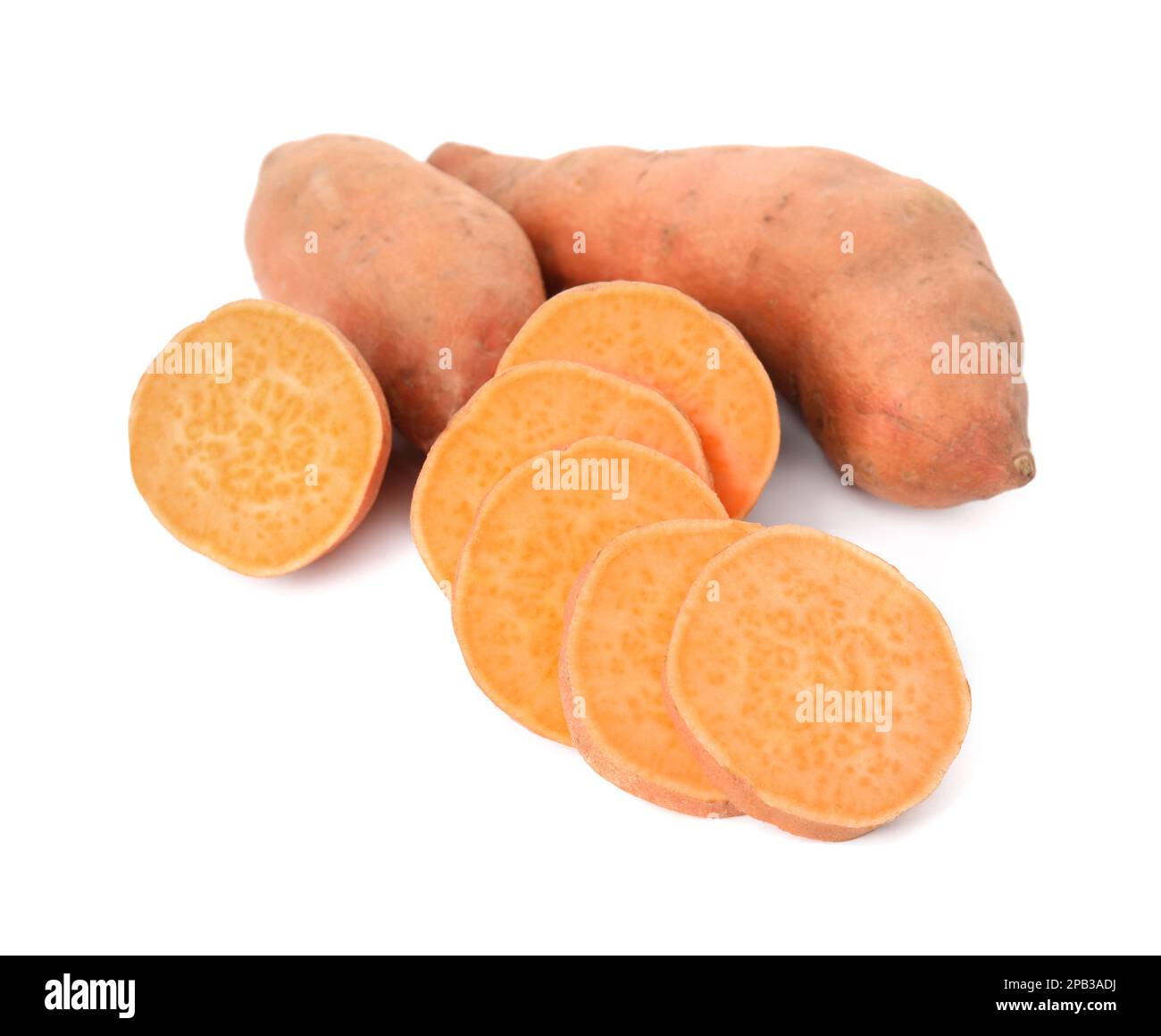 Whole and cut ripe sweet potatoes on white background Stock Photo - Alamy