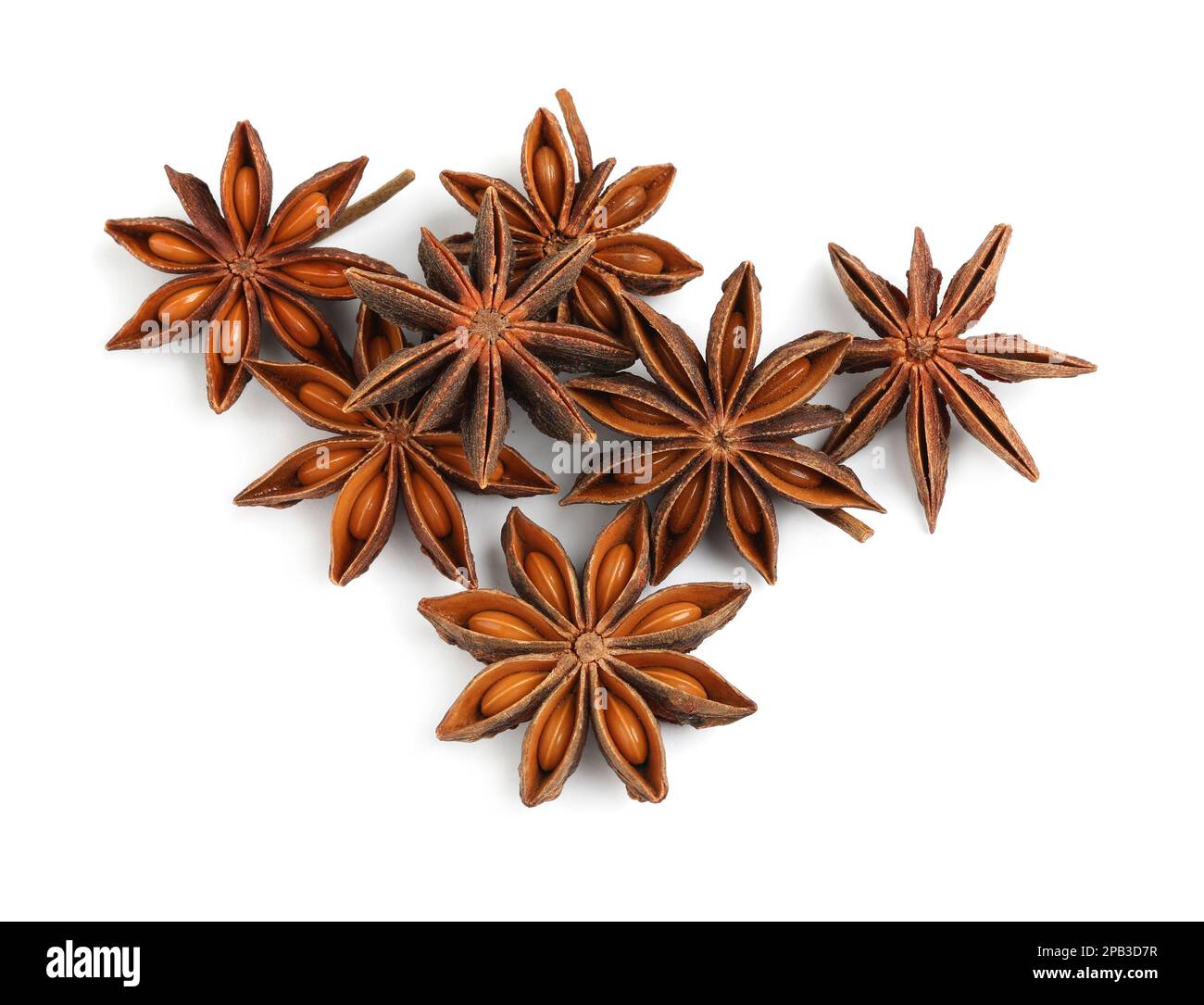 Dry anise stars with seeds on white background, top view Stock Photo ...