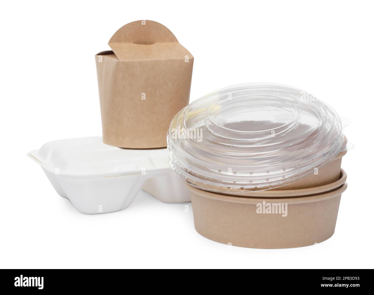 Set of different containers for food on white background Stock Photo ...