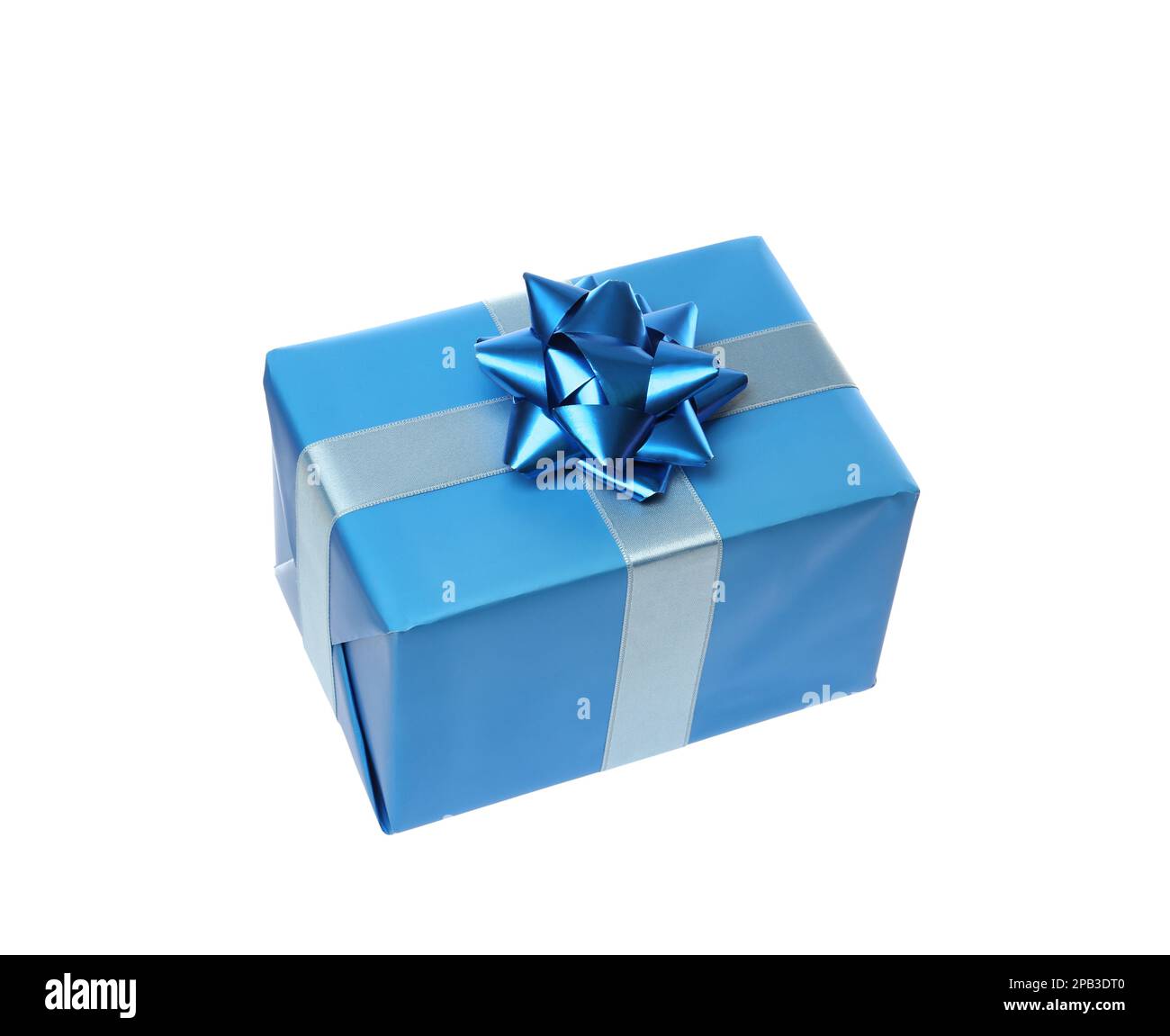 Light blue gift box with bow isolated on white Stock Photo - Alamy