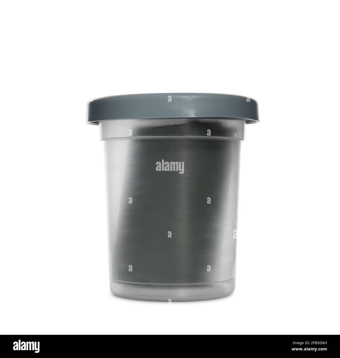 Plastic container of grey play dough isolated on white Stock Photo - Alamy