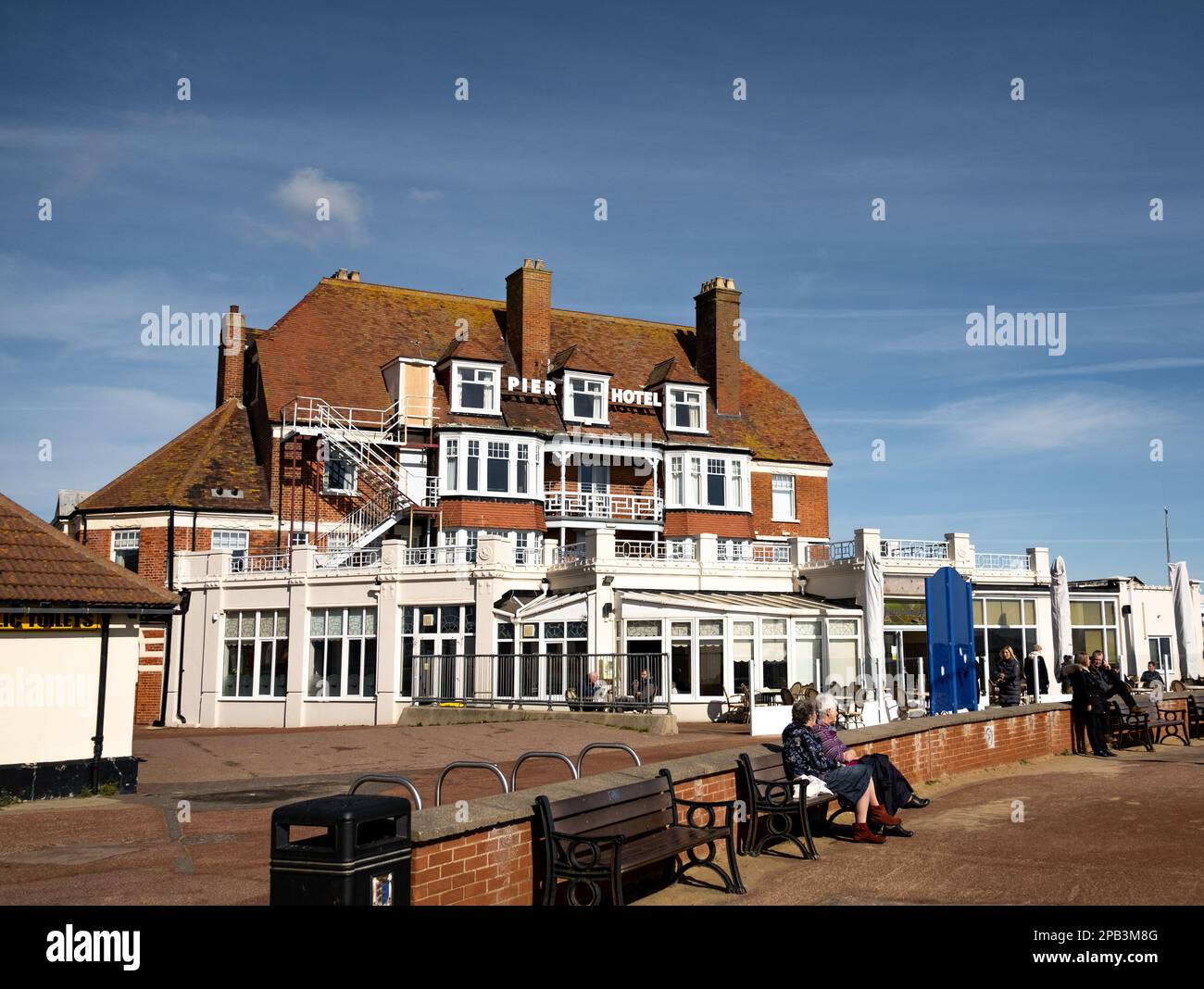 The Pier Hotel on the promenade and seafront in the coastal town of ...