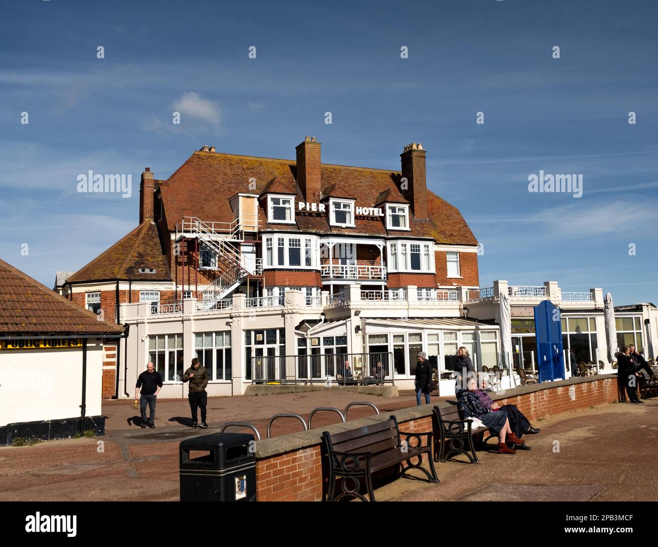 The Pier Hotel on the promenade and seafront in the coastal town of ...