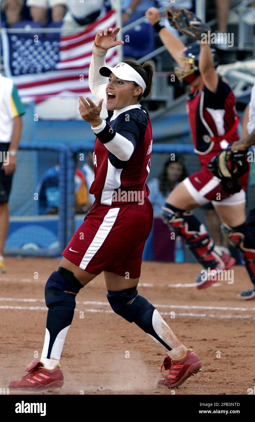 United States pitcher Lisa Fernandez and catcher Stacy Nuveman ...