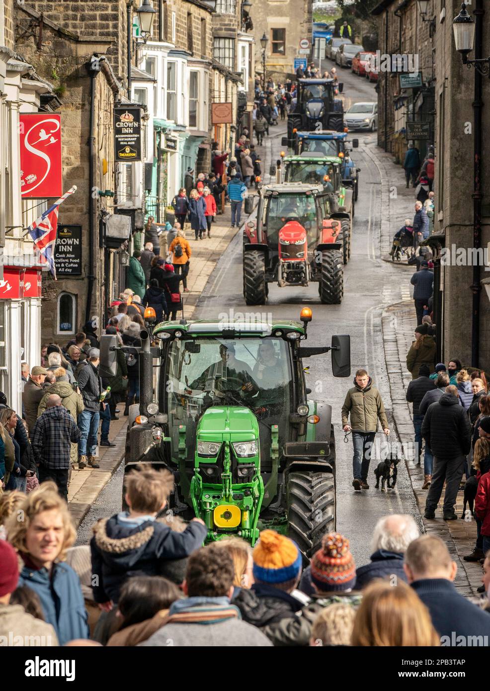 A convoy of 374 Tractors make their way through Pateley Bridge in North ...