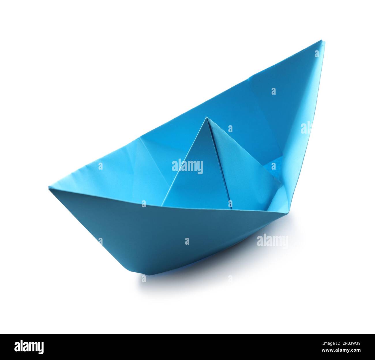 Handmade light blue paper boat isolated on white. Origami art Stock ...