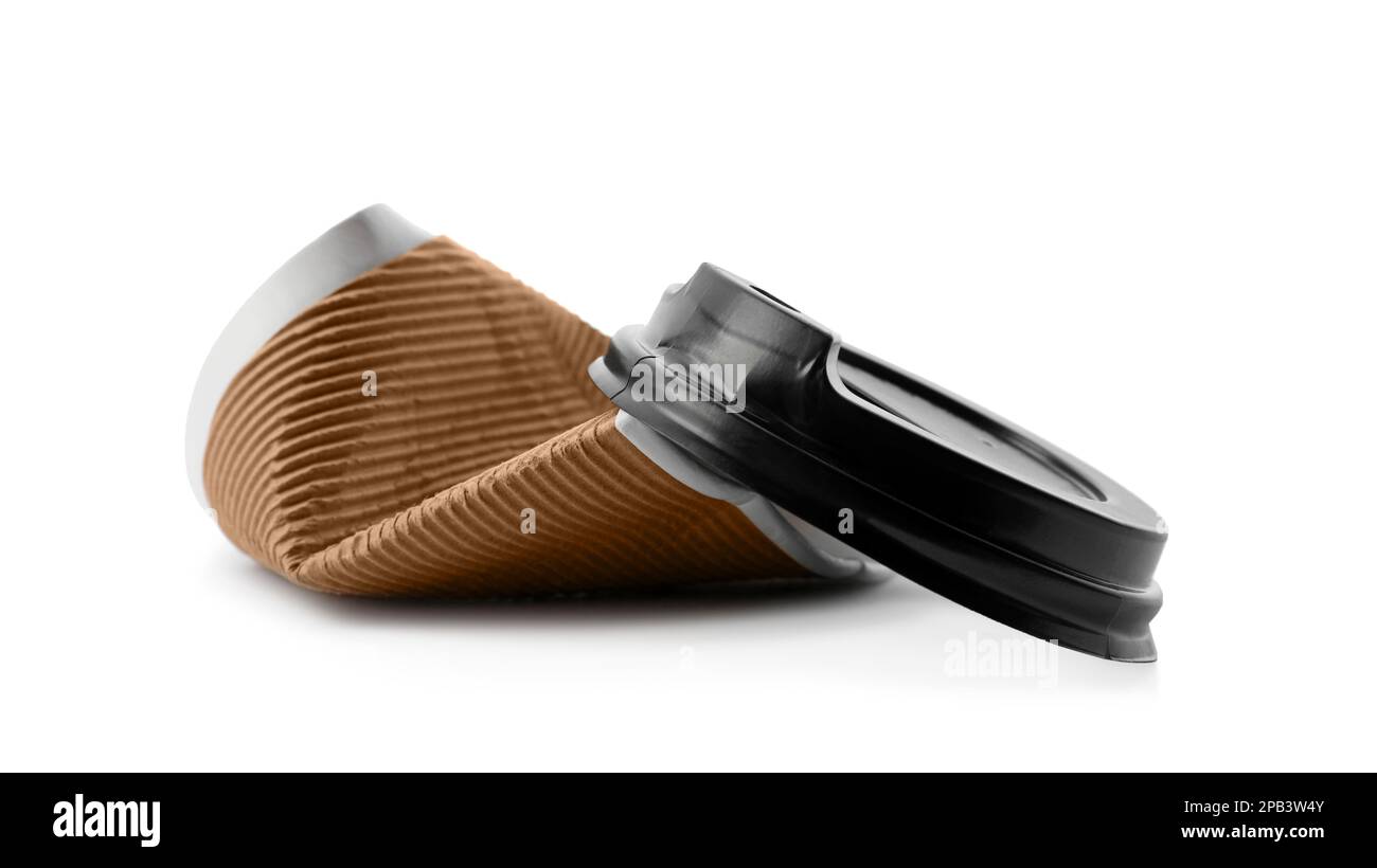 Crumpled paper coffee cup with and lid isolated on white Stock Photo ...