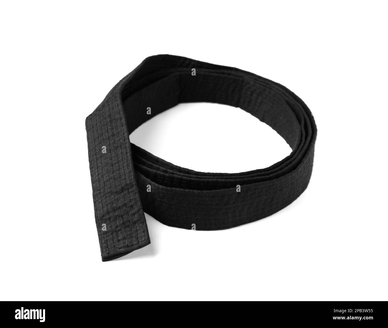 Rolled black belt on white background. Oriental martial arts Stock ...