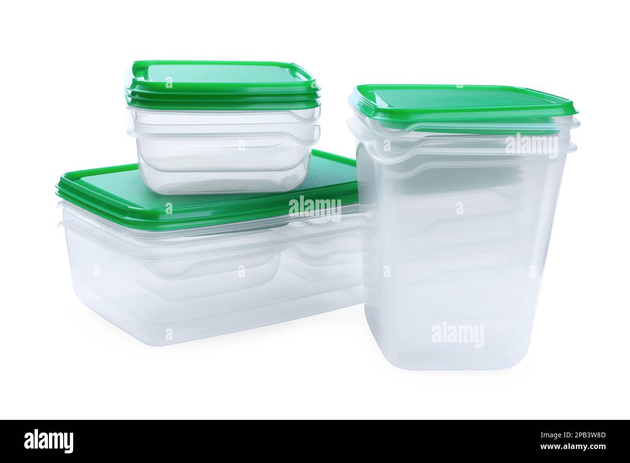 Set of empty plastic containers for food on white background Stock ...