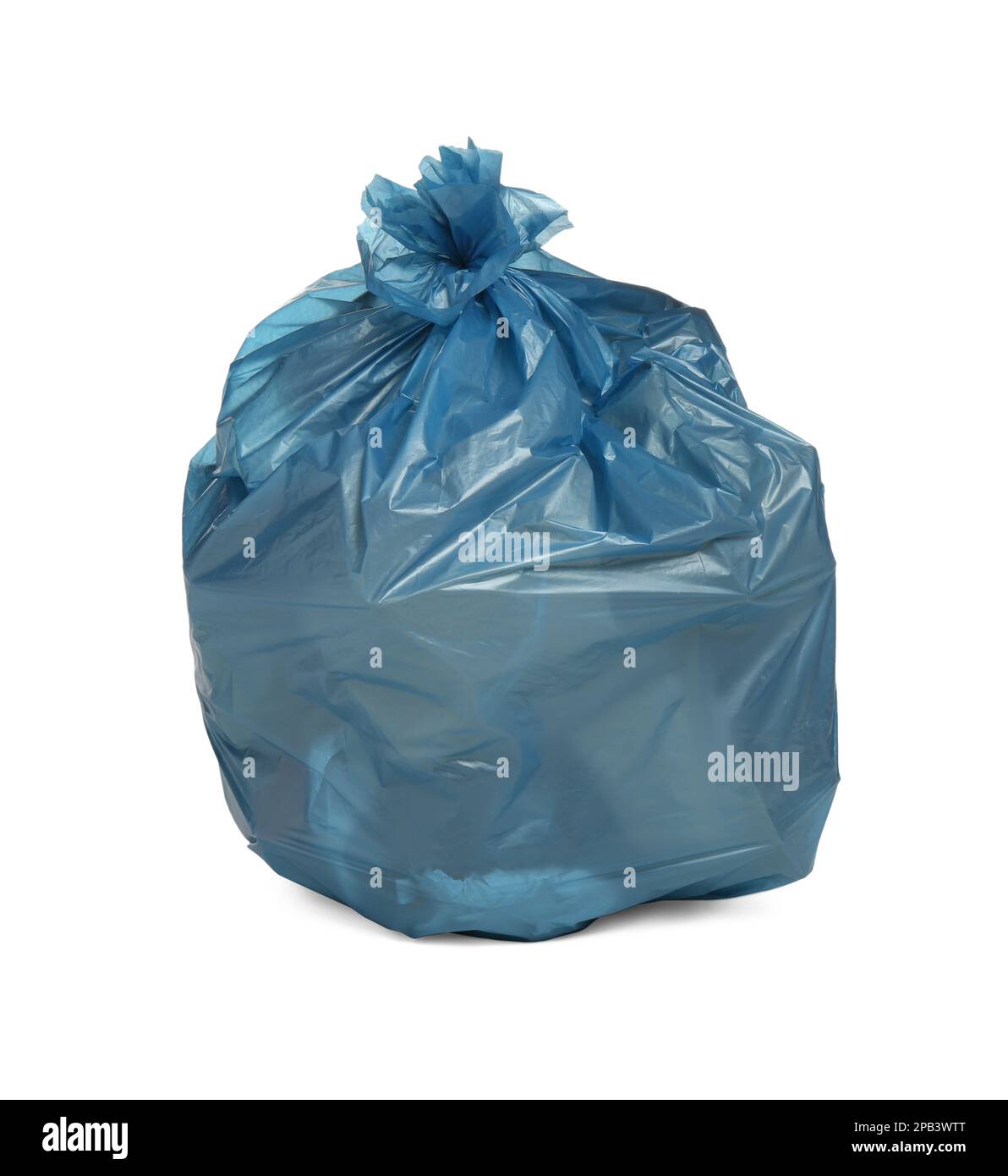 Blue trash bag filled with garbage isolated on white Stock Photo - Alamy