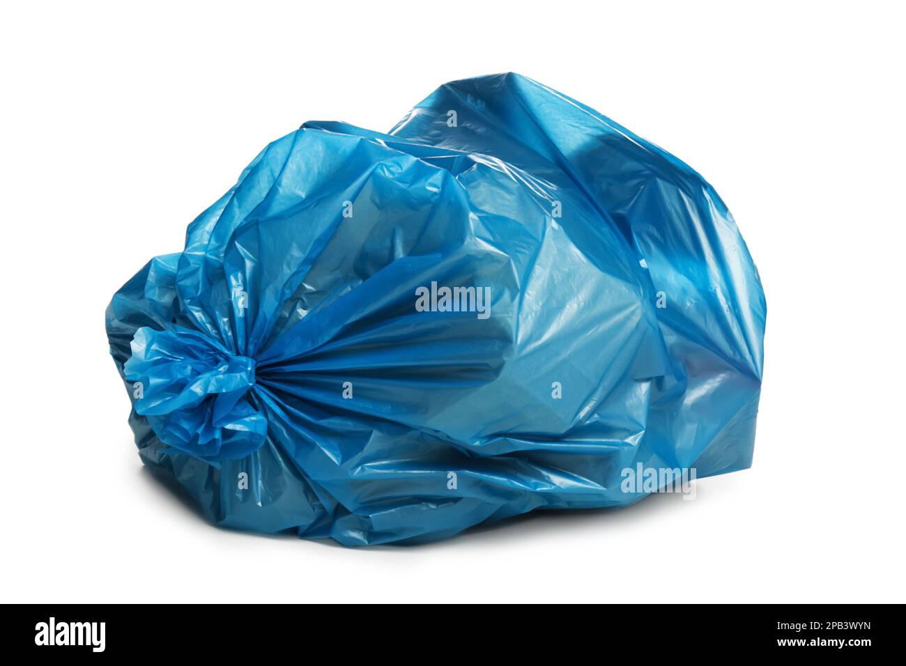 Blue trash bag filled with garbage isolated on white Stock Photo - Alamy