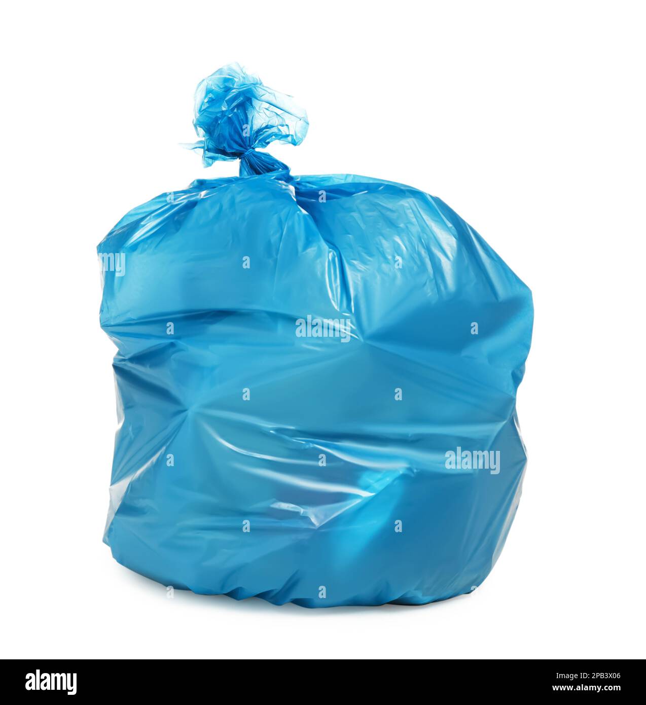 Blue trash bag filled with garbage isolated on white Stock Photo - Alamy