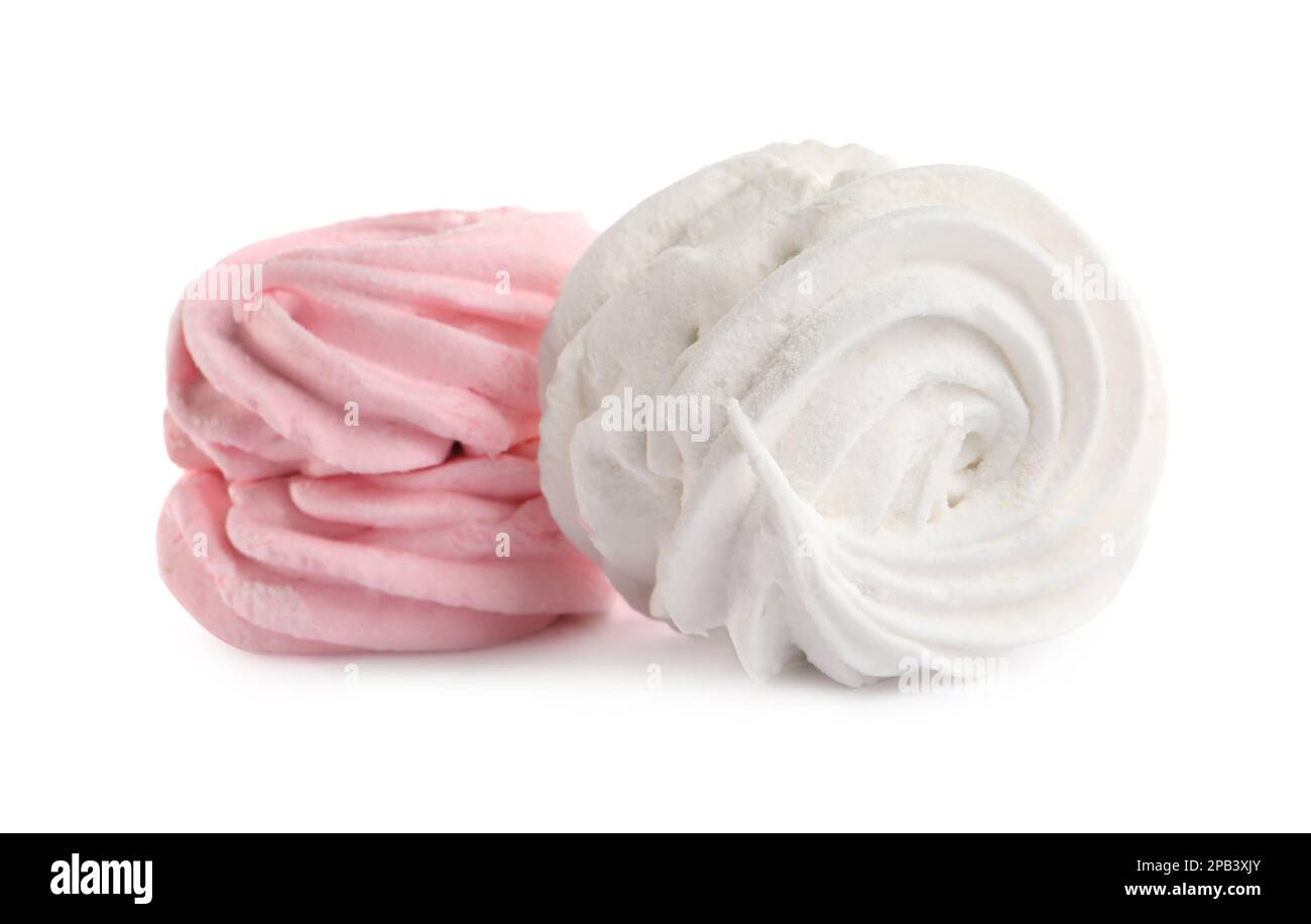 Two different delicious zephyrs on white background Stock Photo - Alamy