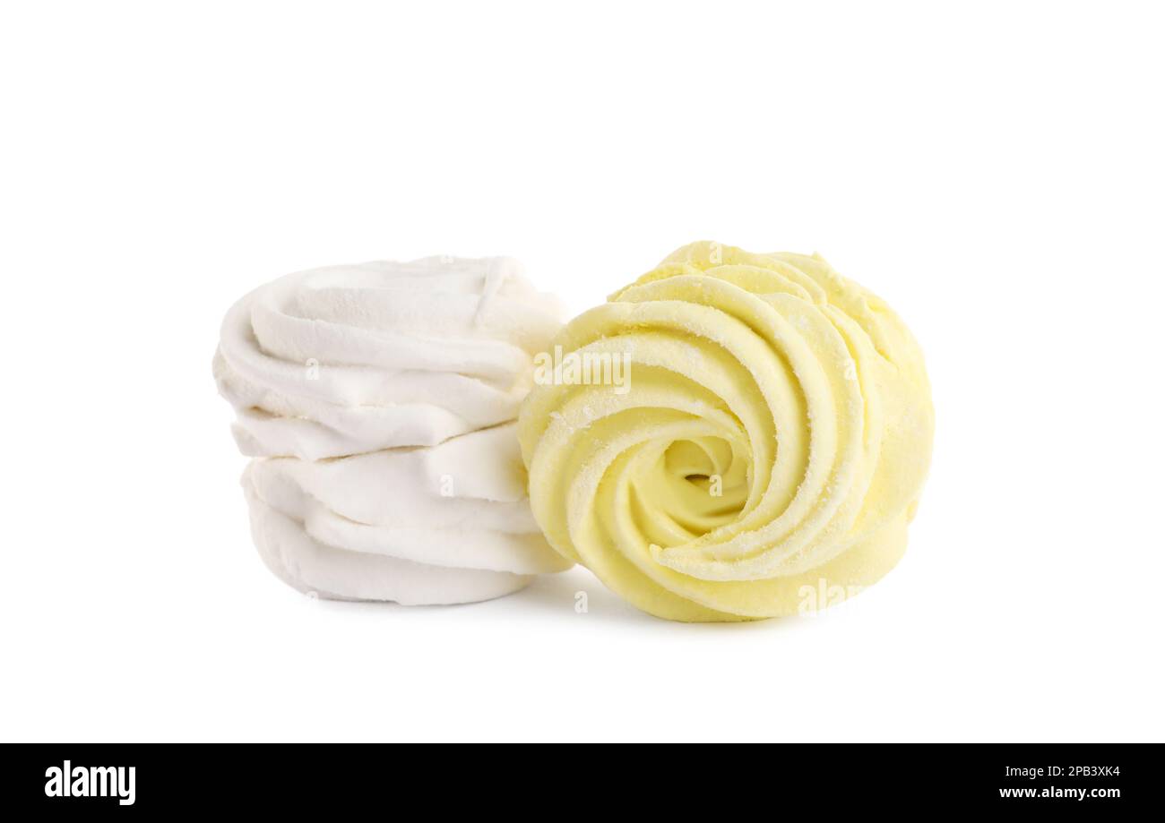 Two different delicious zephyrs on white background Stock Photo - Alamy