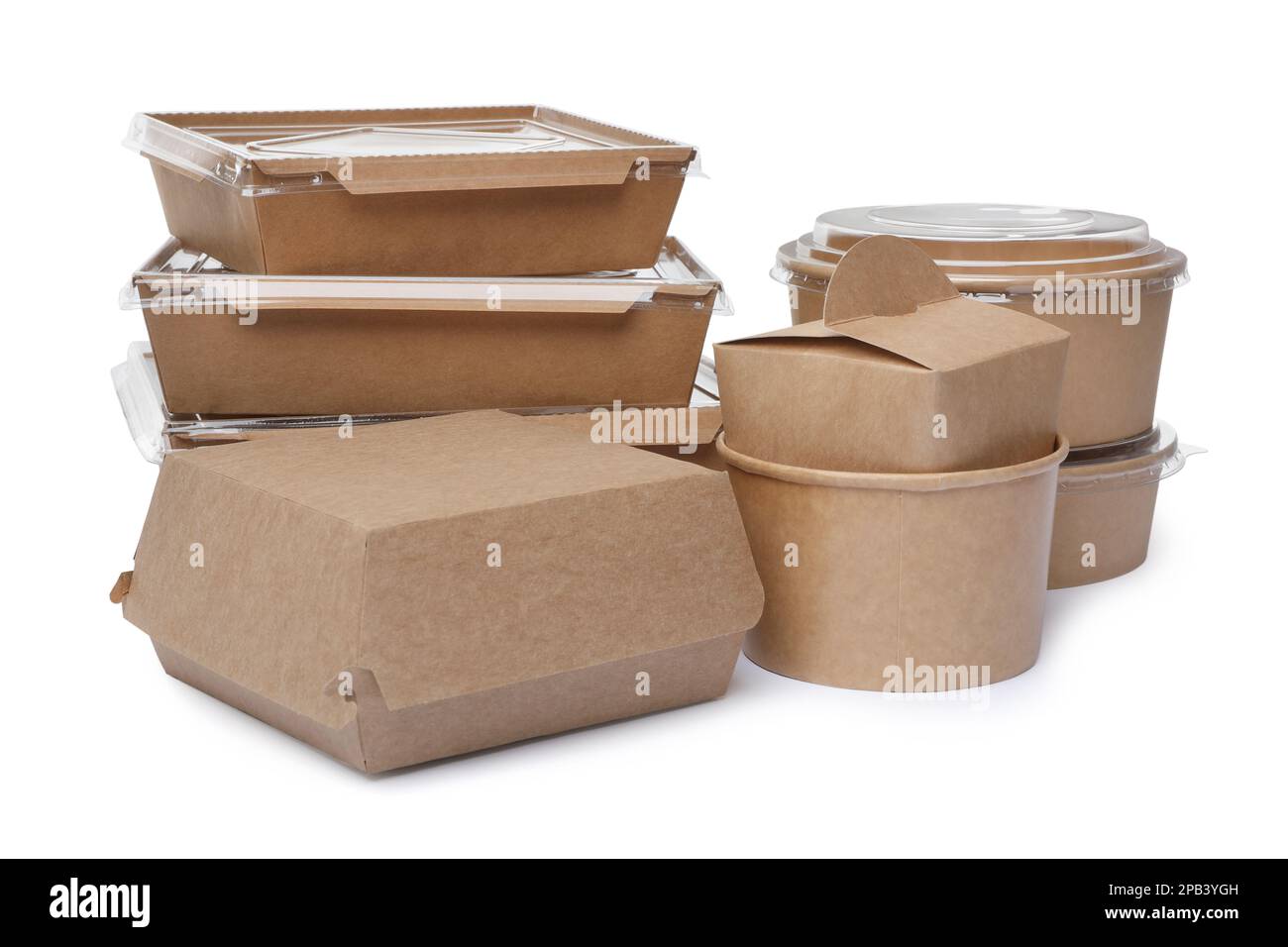 Set of different containers for food on white background Stock Photo ...