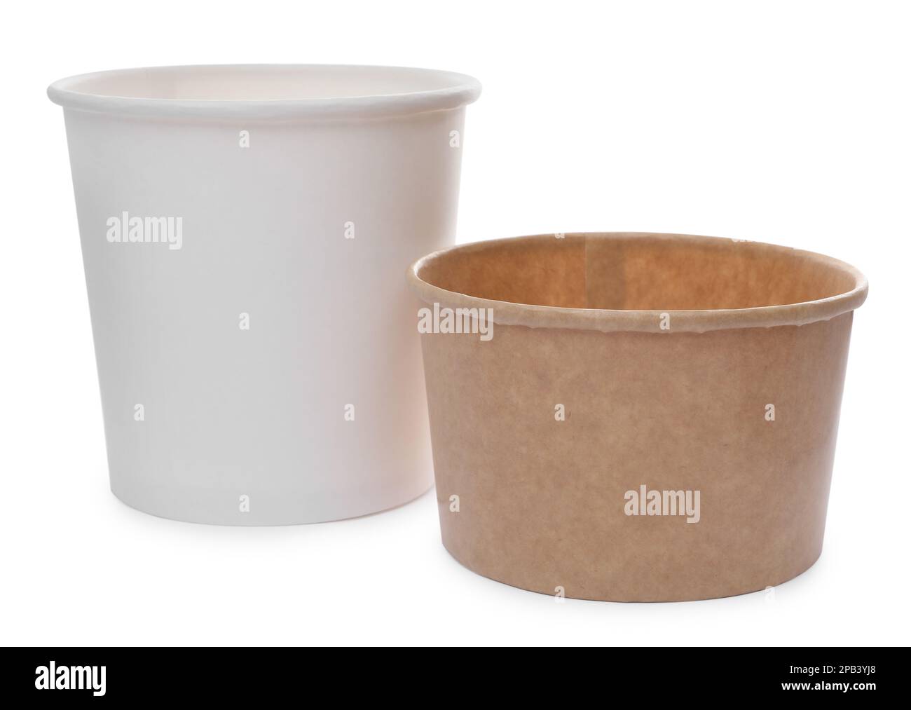 Empty paper cup and bowl on white background. Containers for food Stock ...