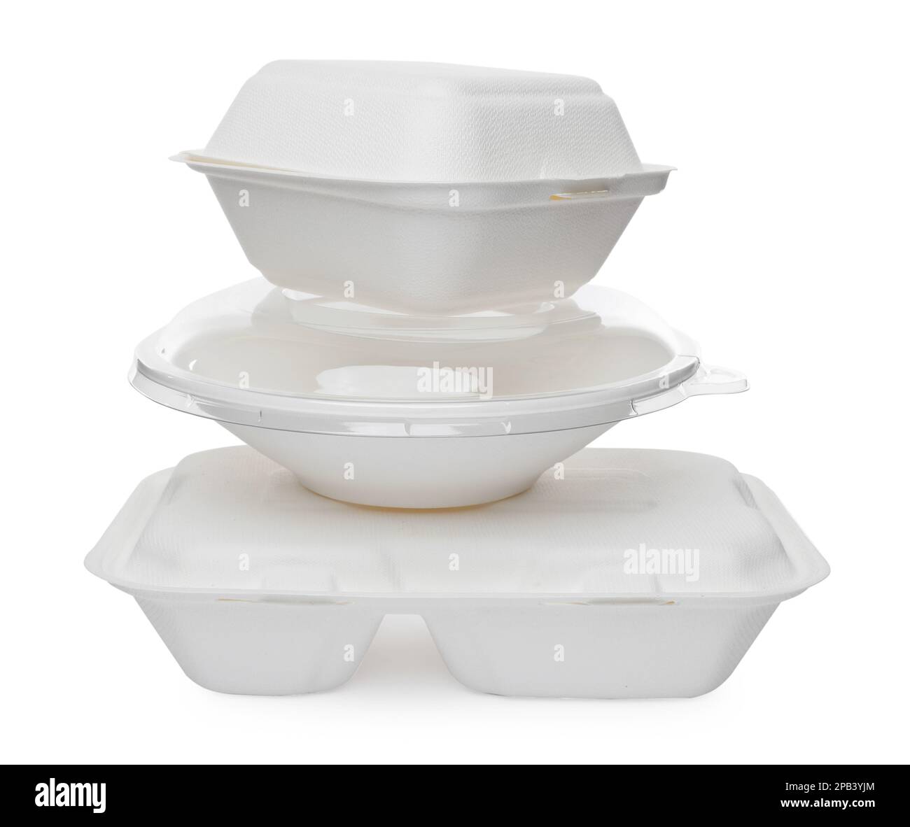 Stacked containers for food on white background Stock Photo - Alamy