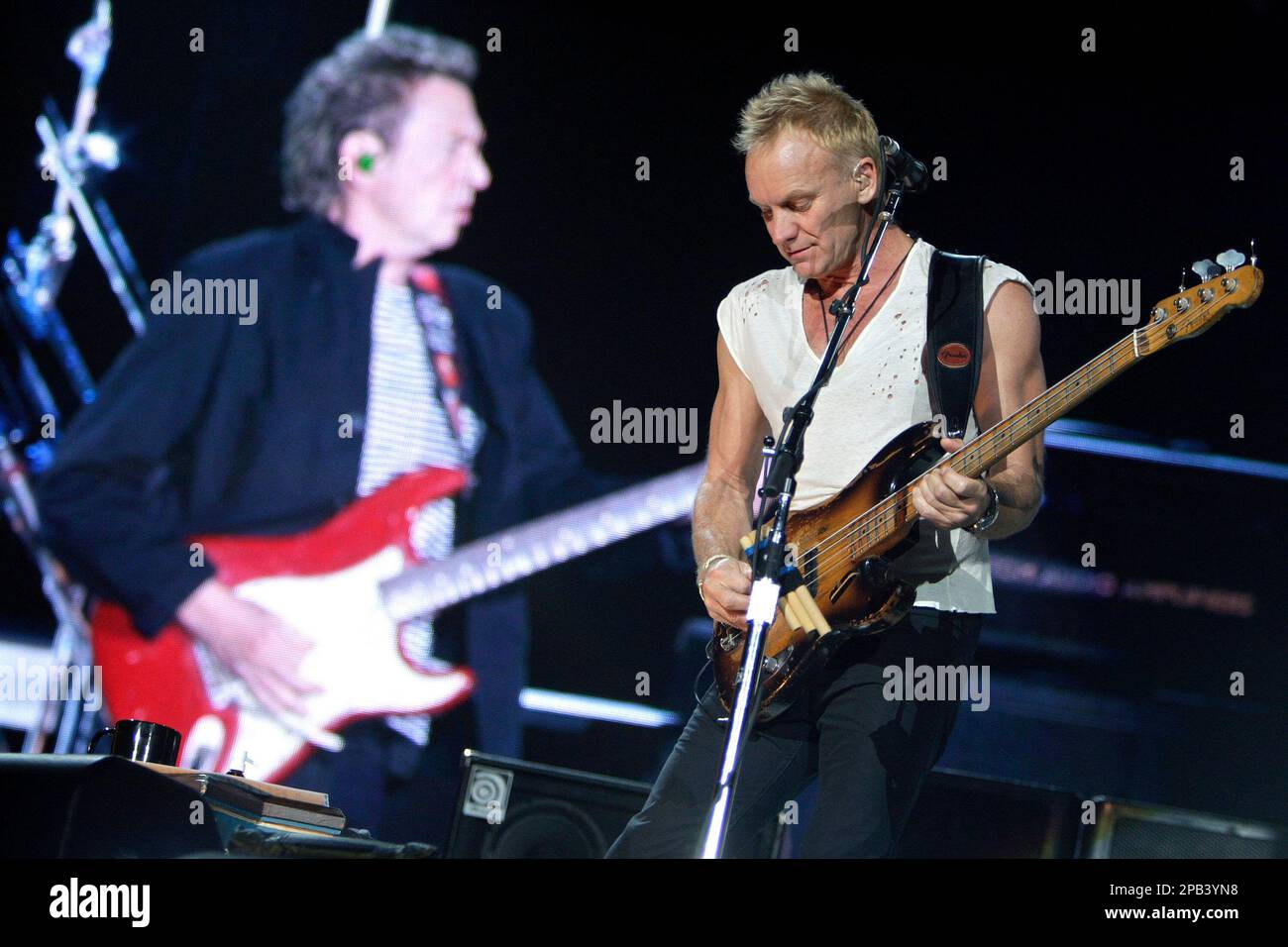 Singer Sting of the rock band "The Police" and guitar player Andy ...