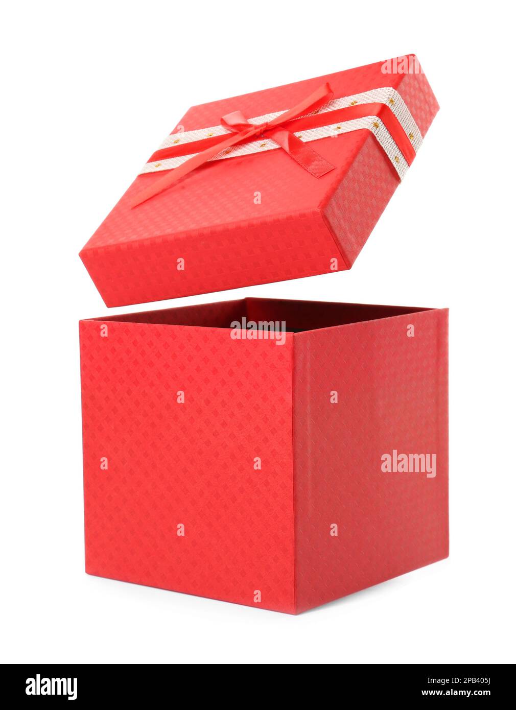 Beautiful red gift box with lid on white background Stock Photo - Alamy