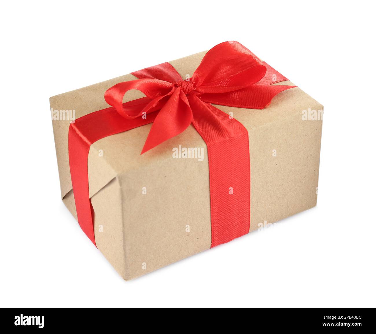 Beautiful gift box with red bow isolated on white Stock Photo - Alamy