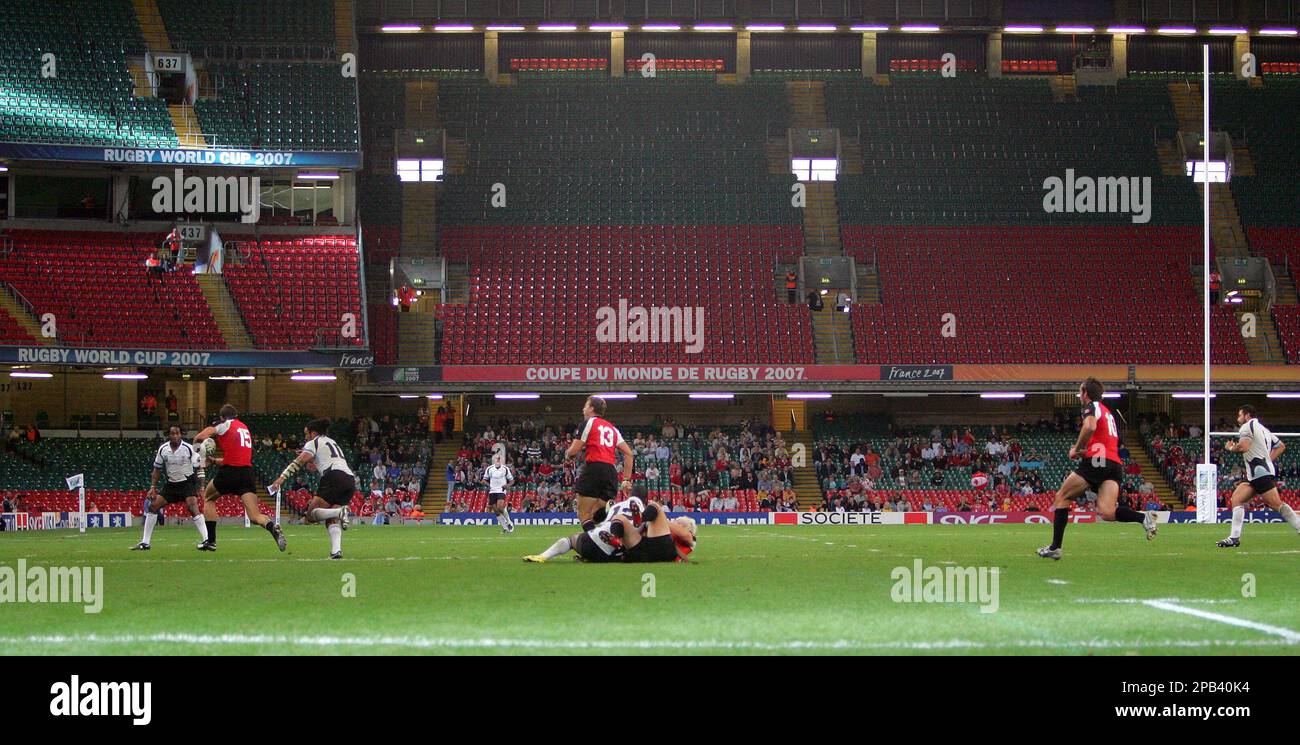 Empty seating is shown during the Rugby World Cup Group B match between ...