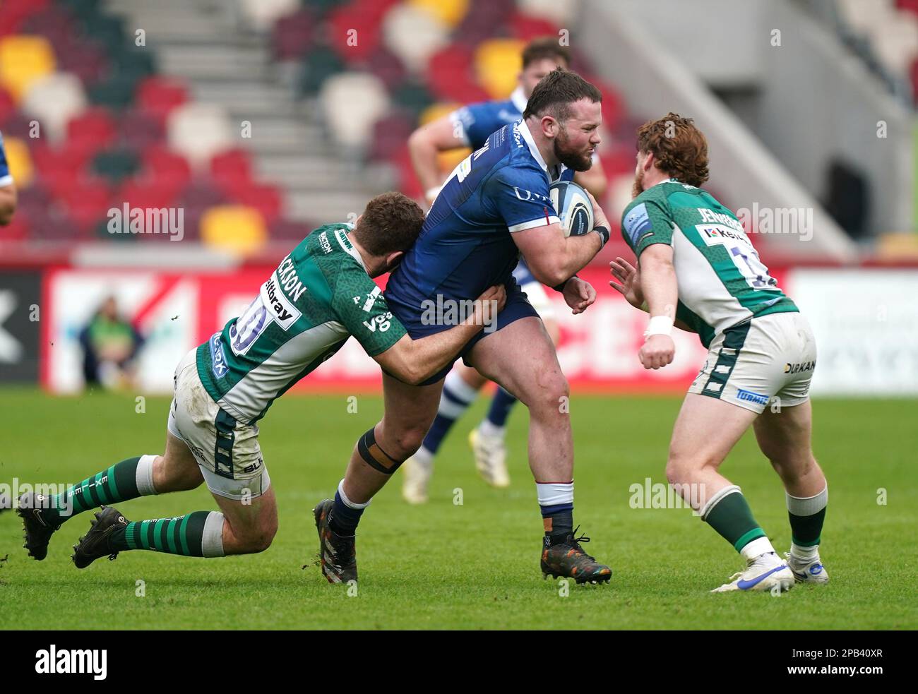 London Irish's Paddy Jackson (left) and Paddy Jackson tackle Sale ...