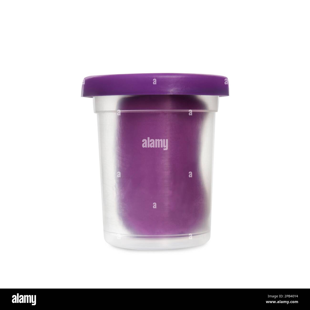Plastic container of purple play dough isolated on white Stock Photo ...