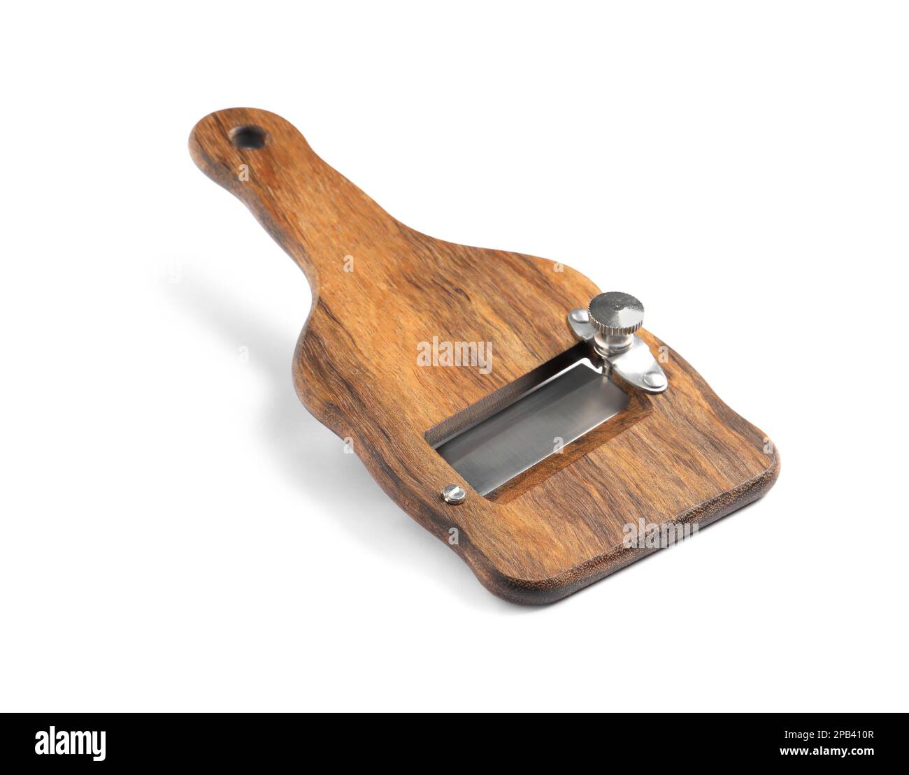 Wooden truffle slicer with stainless steel blade isolated on white ...