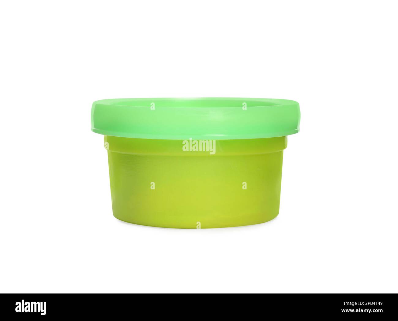 Plastic container of colorful play dough isolated on white Stock Photo ...
