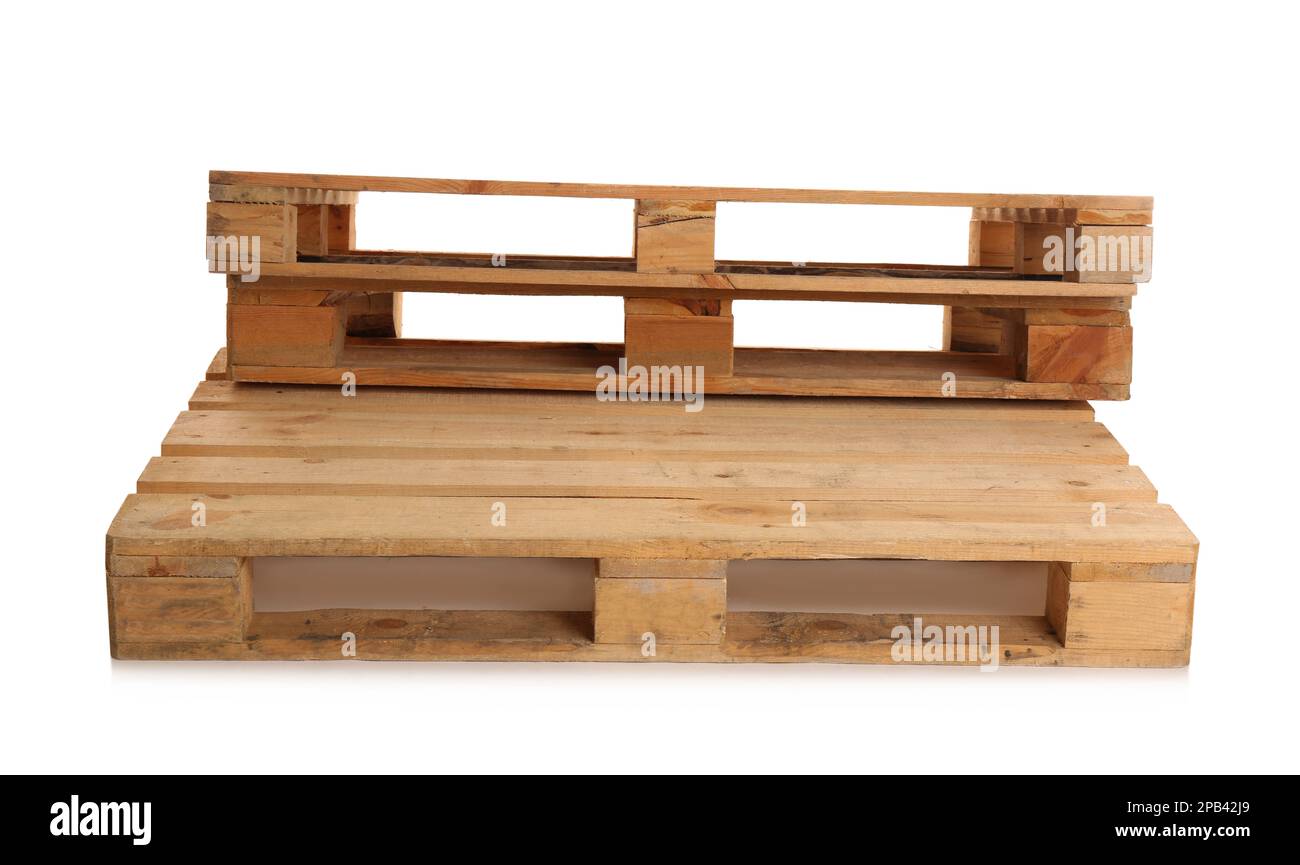 Wooden pallets isolated on white. Transportation and storage Stock ...