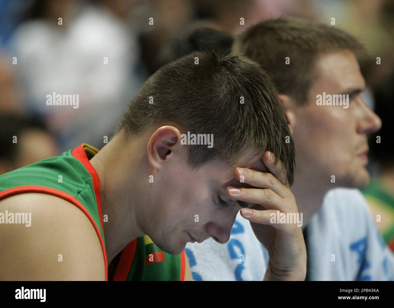 Lithuanian national basketball team player reacts while losing against ...
