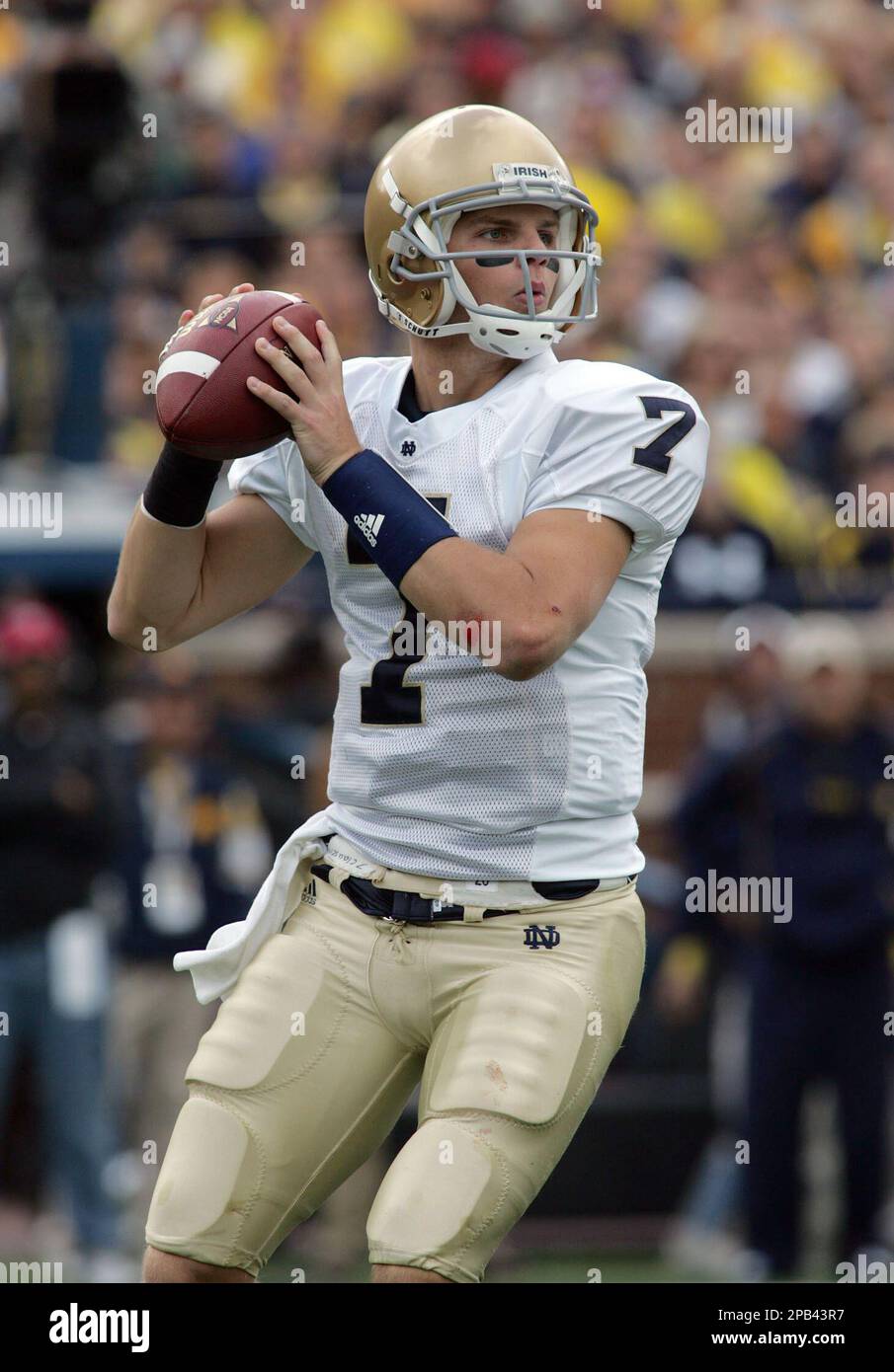 Notre Dame quarterback Jimmy Clausen looks for an open receiver in the ...