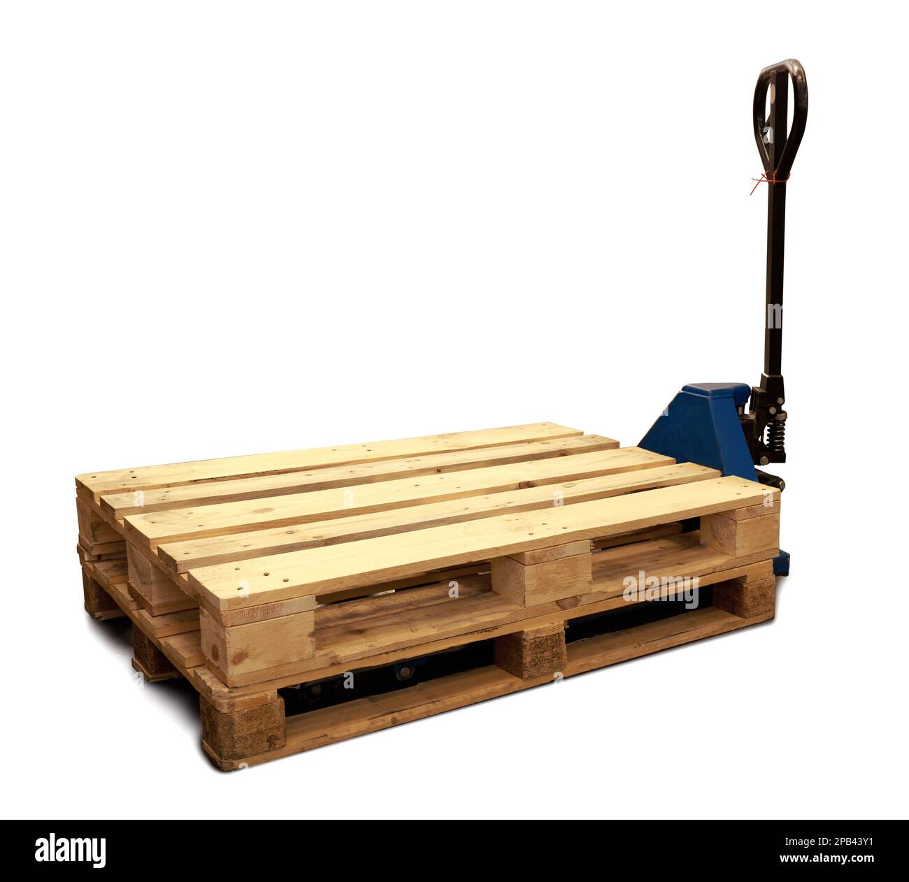 Modern manual forklift with wooden pallets on white background Stock ...