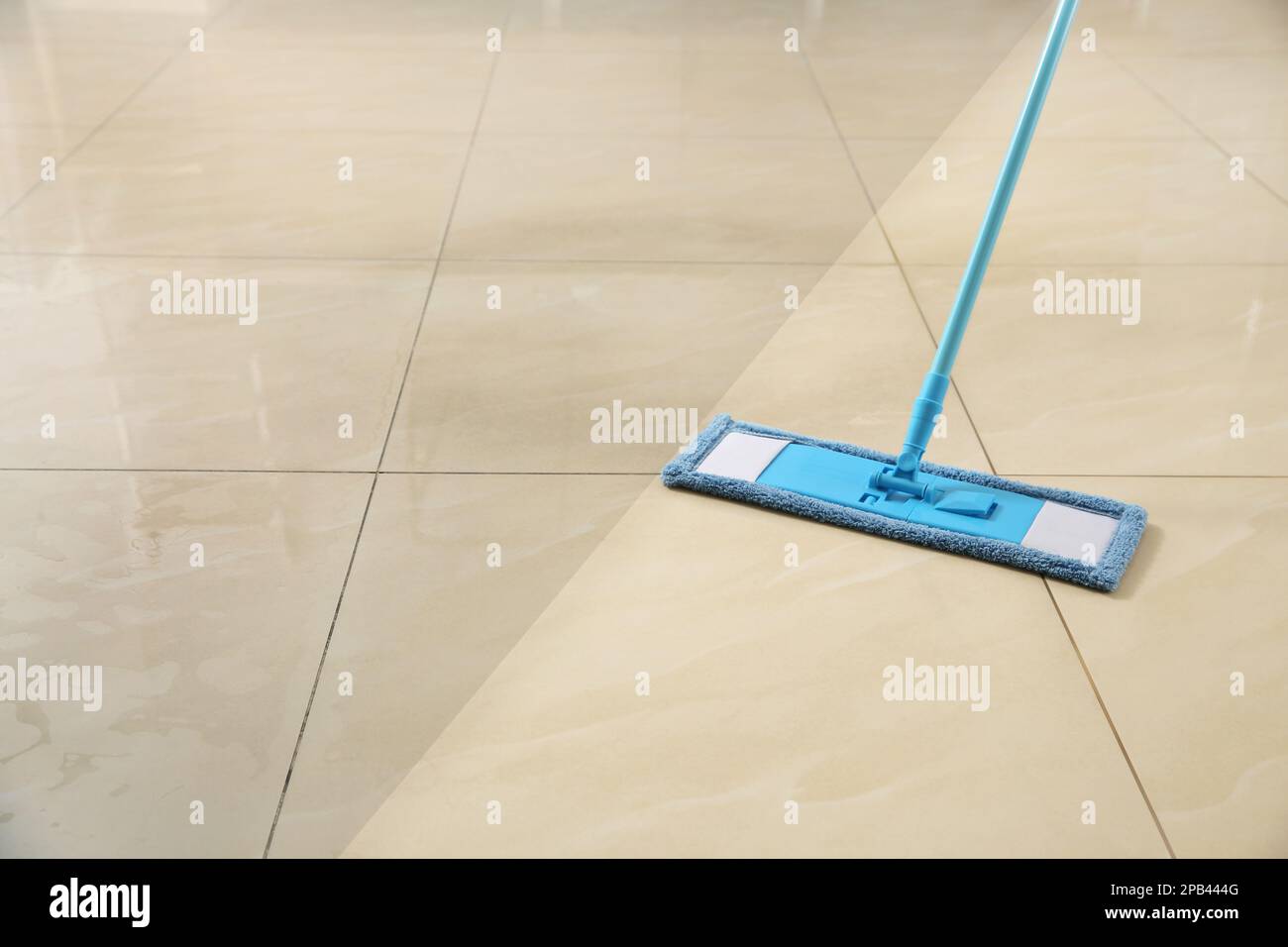 Washing of floor with mop. Difference before and after cleaning Stock ...